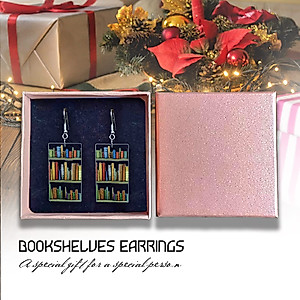 Bookcase Earrings, Book Dangle Earrings for Women Book Lover, Bookshelves Earrings Acrylic (Bookcase)