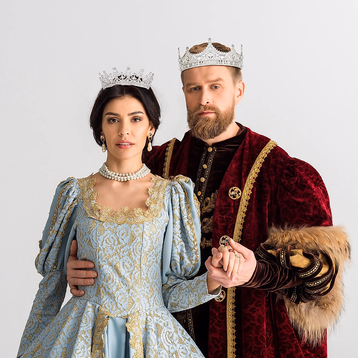 Juexica 2 Pieces Crowns King and Queen Wedding Crown and Tiaras for Women Men Halloween Princess Vintage Headband Birthday Crown Bridal(Silver)