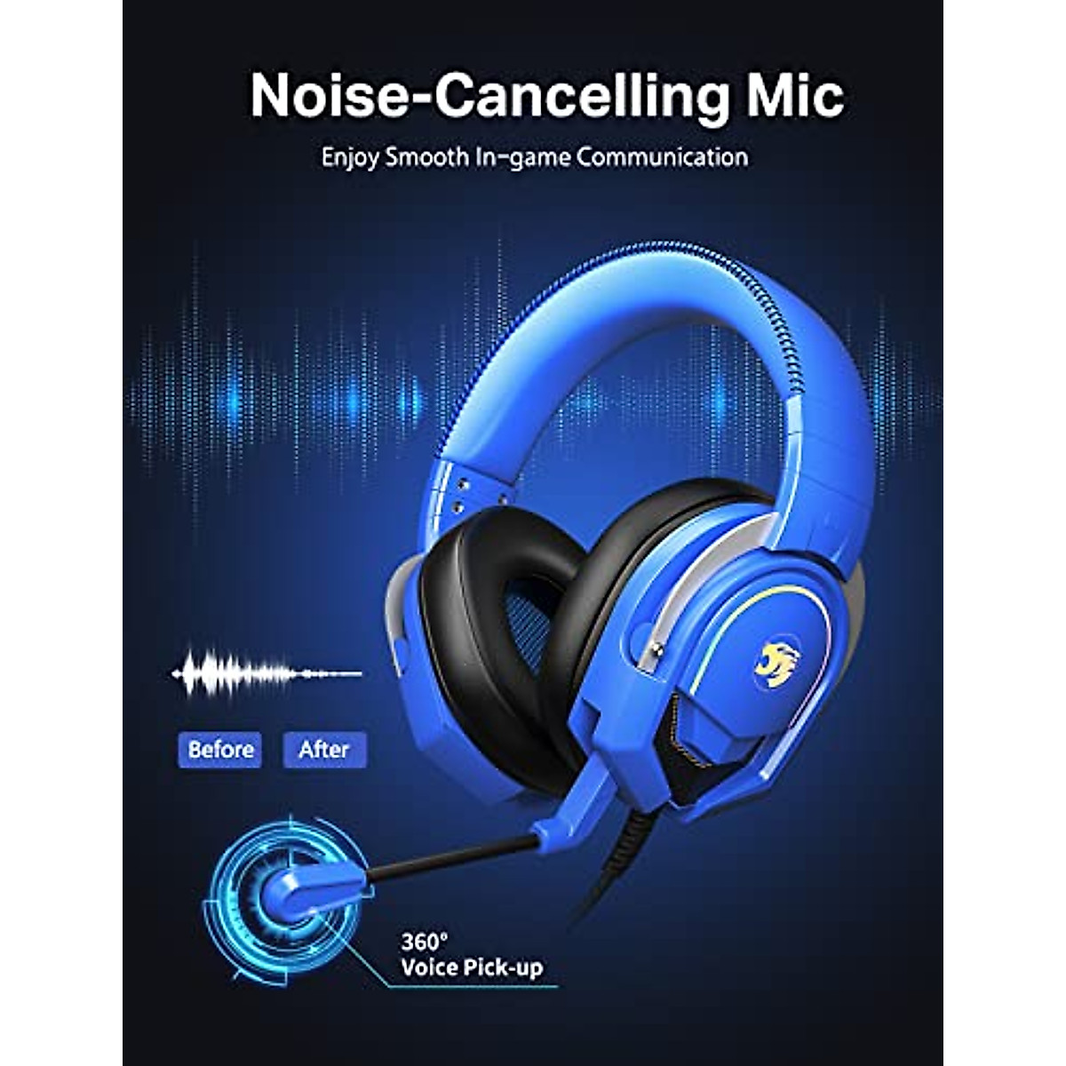 ZIUMIER Z88 Gaming Headset with Microphone, Wired Gaming Headphones Compatible for PC, PS4, PS5, Xbox One, Xbox Series X & S, Switch, 3.5 mm Audio Jack, Noise Cancelling Mic & RGB Light (Blue)