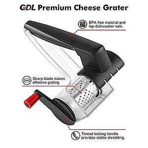 Rotary Cheese Grater, Handheld Cheese Grater for Kitchen, Dishwasher Safe Parmesan Cheese Grater with Stainless Steel Blade for Cheese, Nuts, Chocolate and More, Black