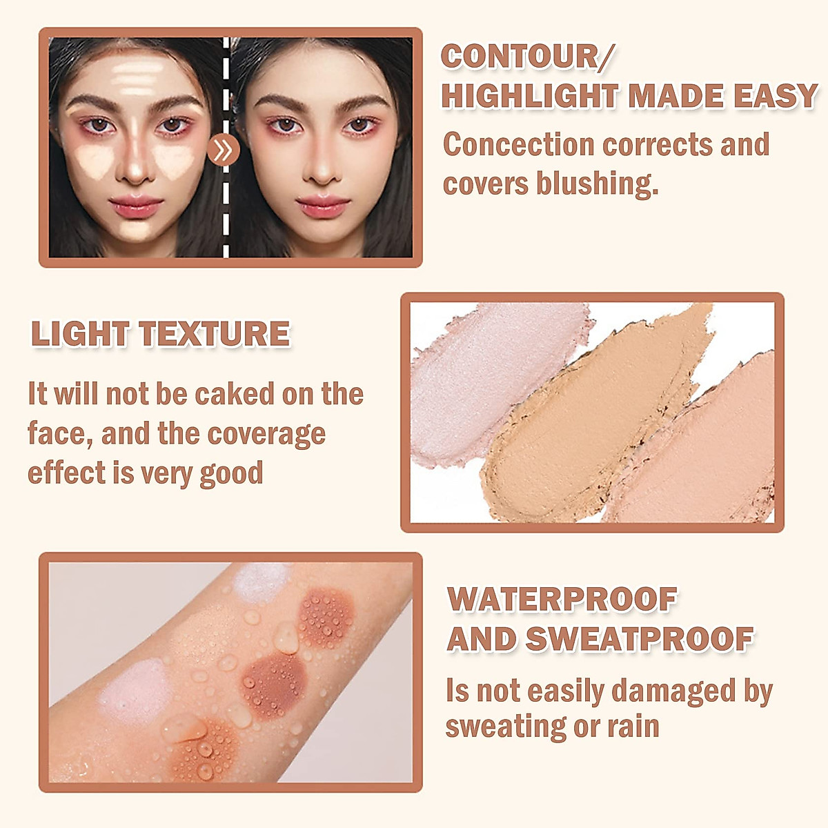 CAHIUYOA 2 Color Cream Contour Stick,Cream Bronzer Highlighter Makeup Stick,Velvet Texture Soft and Smooth Long Lasting Waterproof Contour Stick for Women Girls - Light
