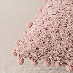 Fancy Homi 2 Packs Dusty Pink Decorative Throw Pillow Covers 18x18 Inch with Pom-poms for Couch Bedroom Living Room, Farmhouse Boho Home Decor, Soft Cute Plush Corduroy Blush Cushion Case 45x45 cm