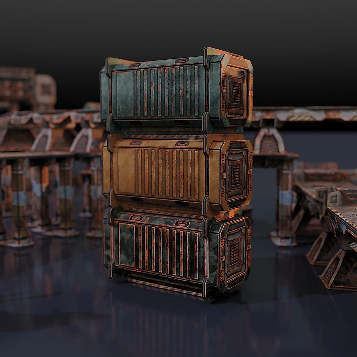 TinkerTurf Sci-Fi Terrain: Cargo Containers 6 Add-On, 3 Containers Included, Neutral Theme, Modeular Design, Easy Storage, Virtually Limitless Setups