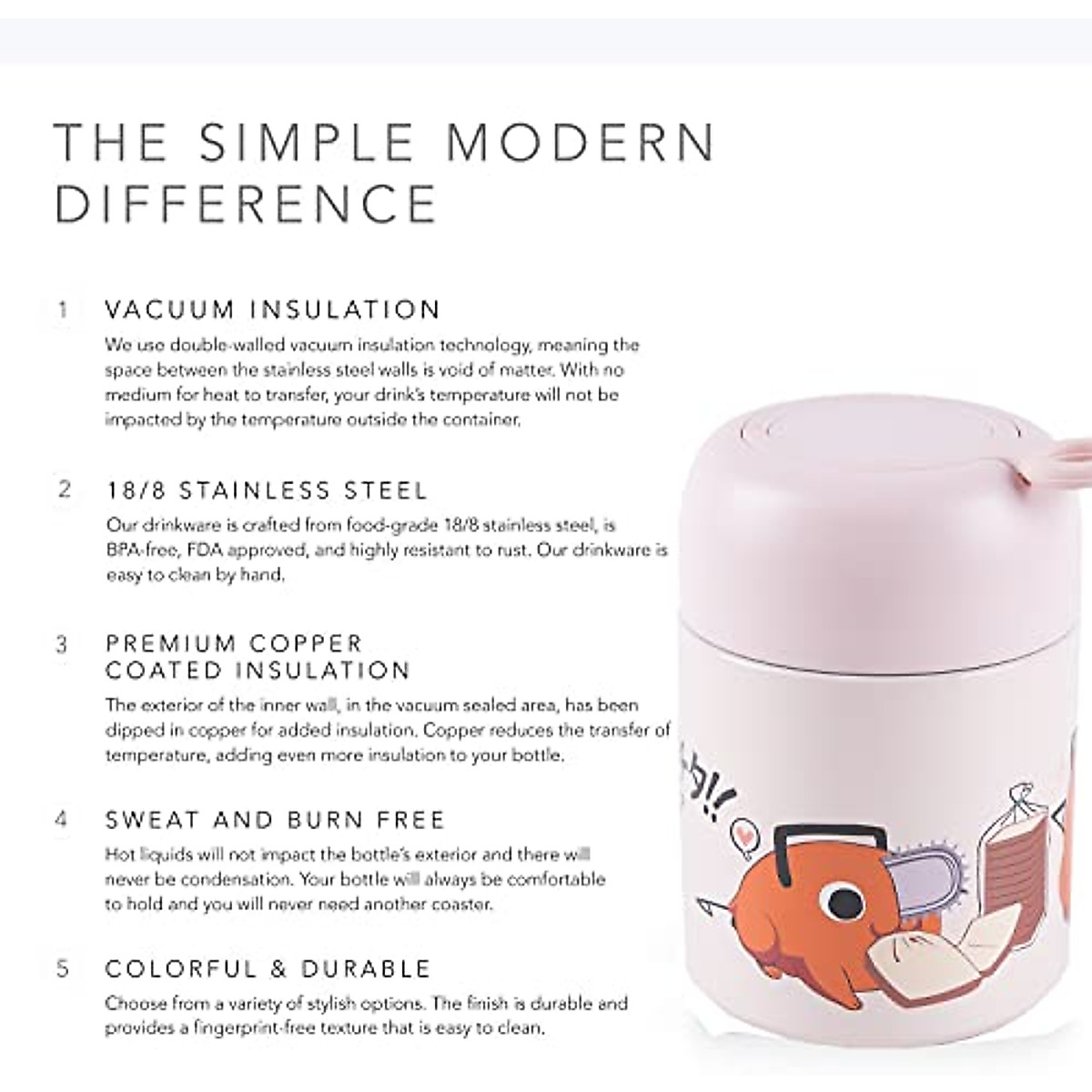 Maxerkeep Food Thermos Japanese Anime Pochita Makima Denji17oz Vacuum Insulated Soup Flask Stainless Steel Lunch Container for Hot Food,Food Jar for Toddlers & Kids