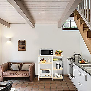 Baker's Rack 3 Tier Utility Storage Shelves with 5 Hooks Standing Storage Rack Floor Spice Rack Storage Shelf Organizer and Shelving Heavy Duty for Kitchens Microwave Living Room Bedroom (White)