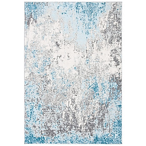SAFAVIEH Tulum Collection X-Large Area Rug - 12' x 15', Grey & Blue, Modern Abstract Design, Non-Shedding & Easy Care, Ideal for High Traffic Areas in Living Room, Bedroom (TUL207F)