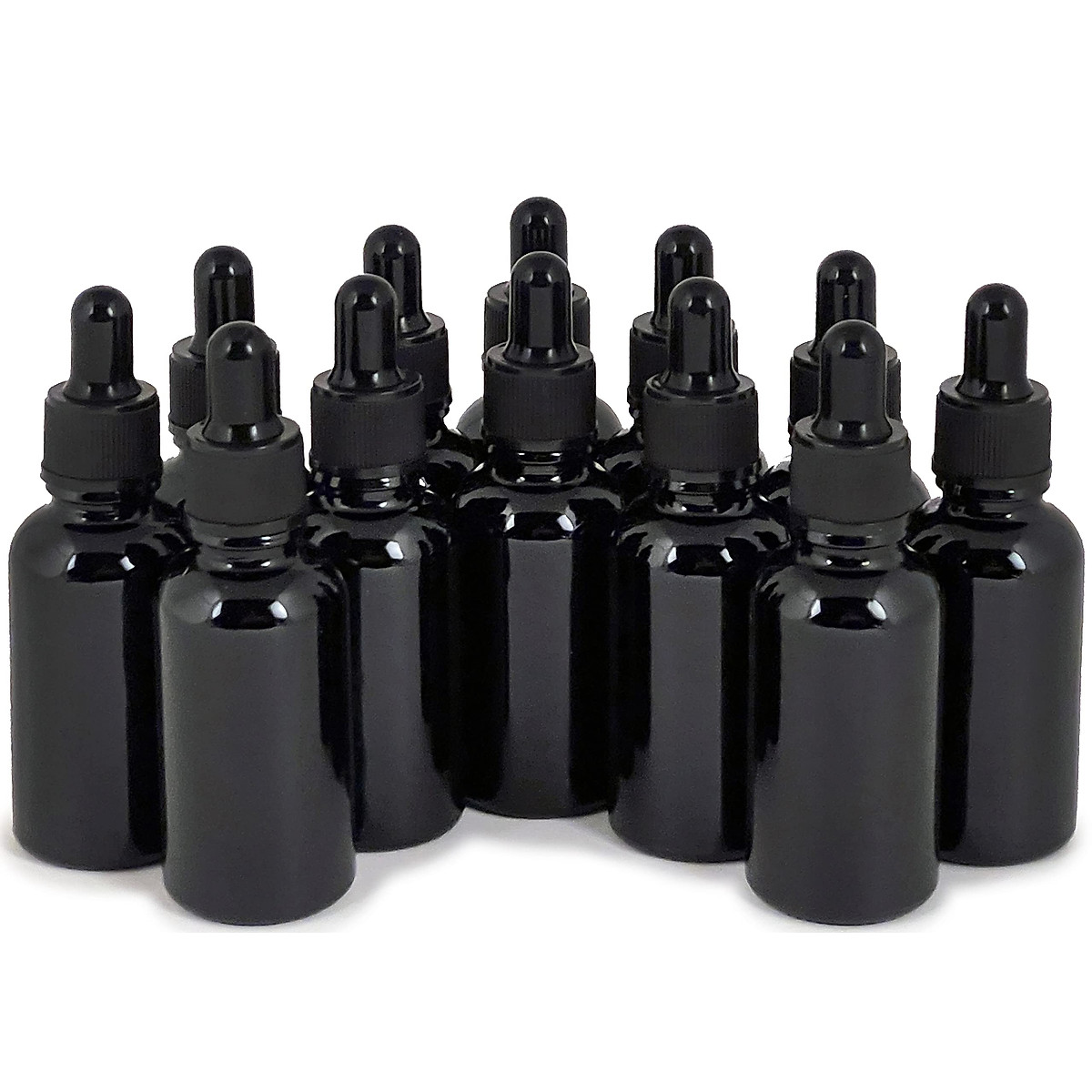 Vivaplex, 12, Black, 1 oz Glass Bottles, With Glass Eye Droppers