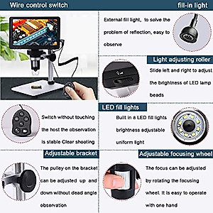 XClifes 7' Digital USB Microscope, 1080p HD Microscope, 1200X Camera Sensor, Wired Remote Control, 10LED Light, Adult Electronic Microscope, Compatible with Windows/Mac OS