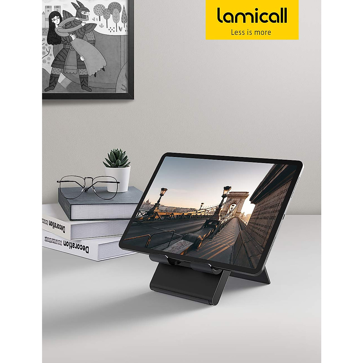 Lamicall Adjustable Tablet Stand Holder - Foldable Desktop Stand Charging Dock for Desk Compatible with iPad Air Mini Pro 9.7,12.9, Phone 12 Mini 11 XS Max XR X Plus S10 S9 S8 Smartphones (4-13”)