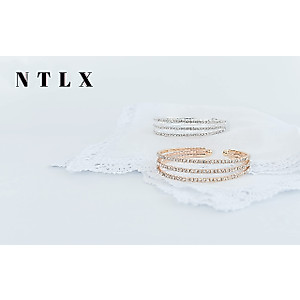NTLX Crystal Bracelet for Women – Rhinestone Cuff Bracelet – Silver Plated - Flexible & Adjustable – Three Row - Bridal, Wedding, Prom, Party, Pageant, Evening, Casual, Bracelet - with Gift Box