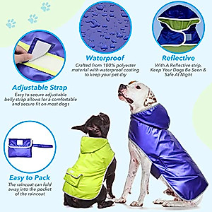 Illumifun Dog Raincoat with Hood - Waterproof Reversible Dog Coats, Lightweight Dog Rain Jacket for Small Medium Large Dogs (X-Large)