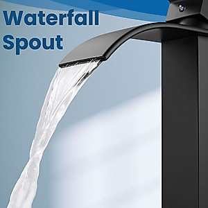 Airuida Vessel Sink Faucet, Matte Black Waterfall Spout Bathroom Faucet, Tall Single Handle One Hole Bowl Mixer Tap, Waterfall Spout Lavatory Vanity with Pop Up Drain