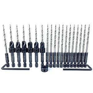 FTG USA Countersink Drill Bit Set 6 Pc #6 (9/64") with 13 Pc Replacement Countersink Drill Bit #6 (9/64") Pro Pack Countersink Set, Tapered Countersink Bit, 1 Stop Collar, 2 Hex Wrench