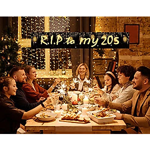 Joyiou Happy 30th Birthday R.I.P To My 20s Backdrop Banner Decorations for Women & Men, Large Black Gold 30 Birthday Party Sign Supplies, thirty Birthday Photo Booth Props Décor for Indoor Outdoor (9.8x1.6ft)