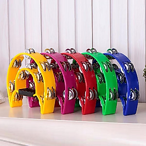 Half Moon Musical Tambourine Double Row Metal Jingles Hand Held Percussion Drum Multicolor for KTV Party with Ergonomic Handle Grip (Purple)