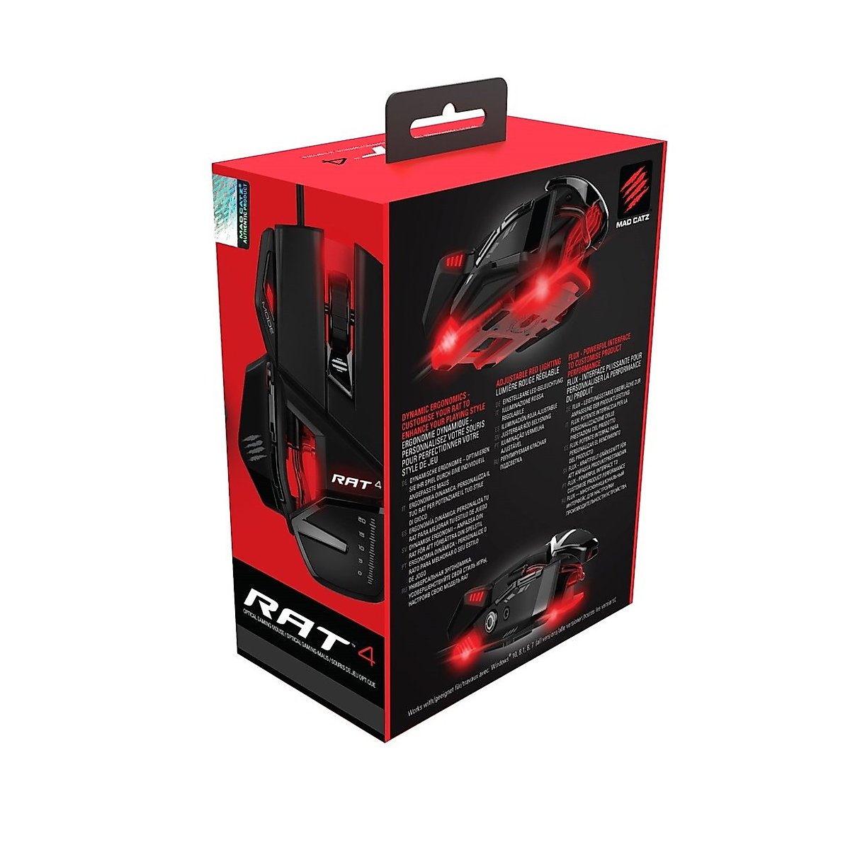 Mad Catz RAT4 Wired Optical USB LED RGB Mouse with 9 Programmable Buttons, Adjustable - Black
