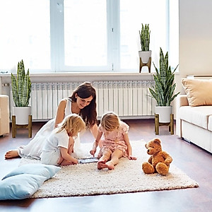 Auelife Artificial Snake Plants 2PCS 41-INCH Fake Snake Plants with Wood Stand Tall Faux Snake Plants (Extra Include 2PCS White Imitation Ceramic Pots) Perfect for Home Garden Office Store Decoration