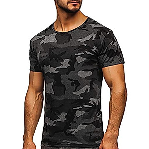 Maiyifu-GJ Men's Camo Casual Sports T-Shirt Colour Round Neck Camouflage Short Sleeve Regular Muscle Slim Fit Tees (Dark Grey,Small)