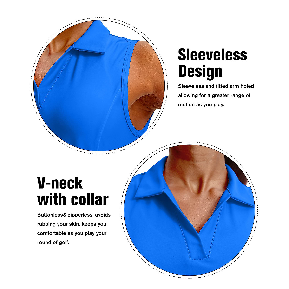 G Gradual Women's Sleeveless Golf Polo Shirts Tennis Quick Dry Collared Tank Tops V-Neck Polos for Women(Blue,XL)