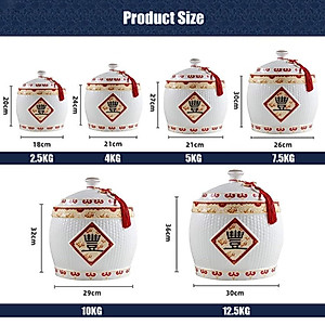 JIXDILO Chinese Ceramic Rice Bucket, Large Grain Dispenser, Food Storage Container with Lid, Sealed Rice Storage Jar for Noodles Rice Snacks(21x24cm(8x9inch), A)