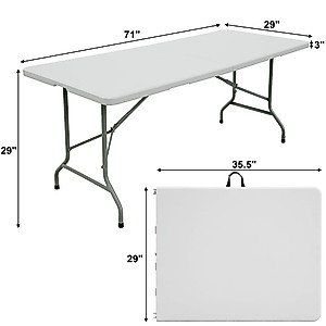 FORUP 6ft Table, Folding Utility Table, Fold-in-Half Portable Plastic Picnic Party Dining Camp Table (White)