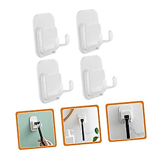 Yardwe 4pcs Paste Hook Plastic Hangers Wall Hanging Hooks Plastic Stand Adhesive Toothbrush Holder Razor Storage Rack Razor Drying Holder Shower Shaver Hooks Bathroom Supplies White Abs