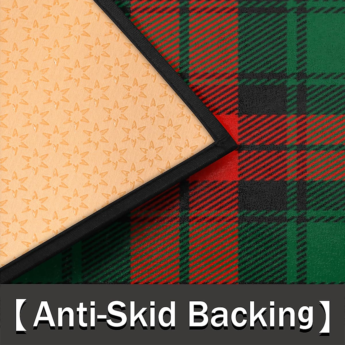 FengQuGou Christmas Balfour Plaid Half Round Doormat Red Green Washable Semi Circle Area Rug Non Slip Absorbent Half Moon Rug for Indoor Outdoor Bathroom Kitchen Living Room Fireplace Floor Mat