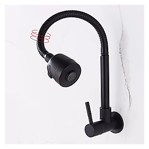 JFUDJKLI Single Cold Water Kitchen Faucet SUS304 Stainless Steel Wall-Mounted 360° Rotating Single Handle washbasin Faucet (Color : Matte Black B)