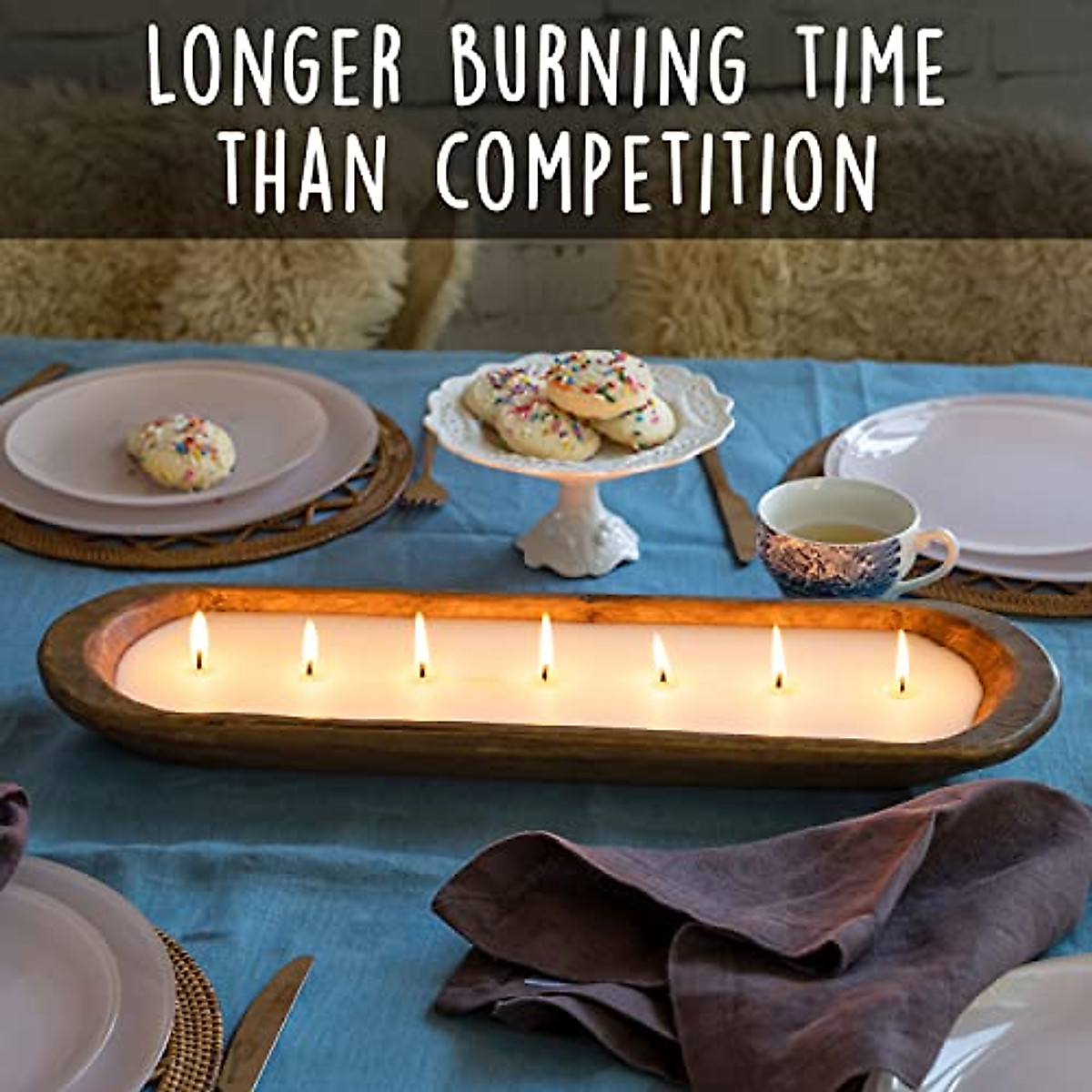 MAINEVENT Wooden Dough Bowl Candles 20 Inch, Farmhouse Dough Bowl Candles, Table Centerpiece Wooden Dough Bowl Soy Candle Wooden Bowl Candle Boat Wooden Candle Bowl Bread Bowl Candle Wood Dough