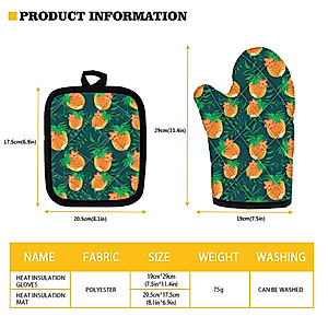 JEOCODY Sunflower and Rooster Kitchen Accessories,Oven Mitt and Pot Holder 2 Pcs Set Cooking Protector Oven Gloves and Potholder Square Mat for Baking, BBQ,Farmhouse,Restaurant Travel