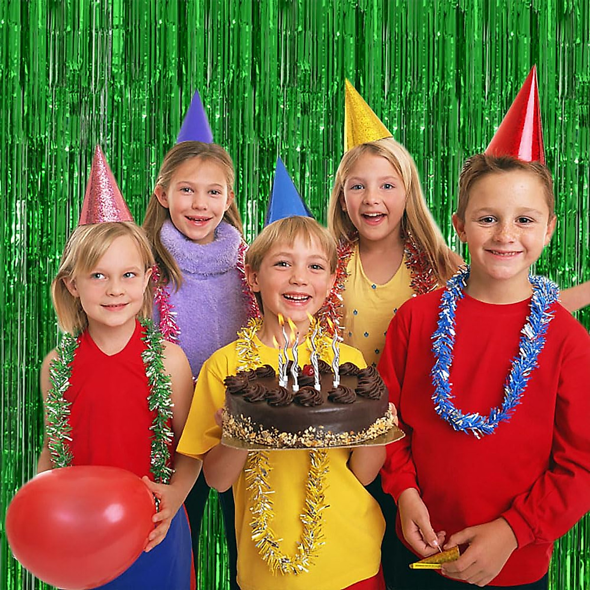 2 Pack 3.3x8.2 ft Green Foil Fringe Curtains Backdrop, Tinsel Curtain Backdrop, Streamer Backdrop for Birthday Party, Graduation and Most Common Holiday Party Decorations. by TOPPOT