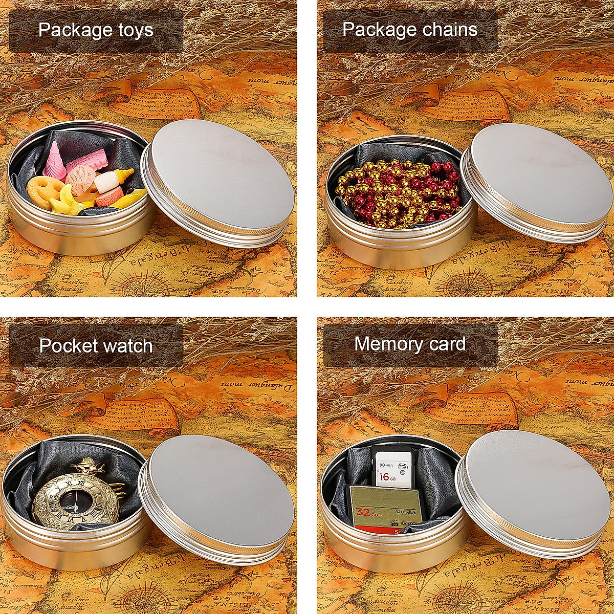 TecUnite 4 oz Aluminum Screw Top Round Steel Cans Aluminum Tin Cans with Screw Lid Screw Lid Containers, 24 Pack