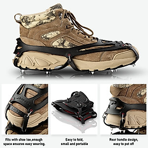 Pecube Ice Cleats for Shoes and Boots Men Women Trail Running 20 Stainless Steel Spikes Anti-Slip Footwear Traction Cleats Snow Grips Crampons for Hiking Ice Fishing Walking on Snow