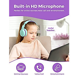 gorsun Premium Bluetooth Kids Headphones with Microphone, Wireless Headphones for Kids for School, 85/94dB Volume Limited, Adjustable Kids Bluetooth Headphones for Boys, Girls, Teens (Green)
