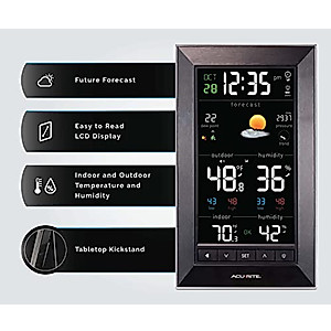 AcuRite Digital Vertical Weather Forecaster with Indoor/Outdoor Temperature, Humidity, and Date and Time (01121M) , BLACK