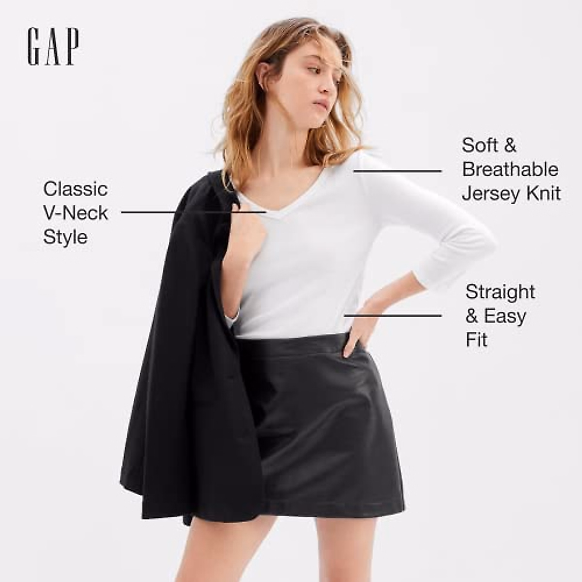 GAP Womens Favorite Long Sleeve V-Neck Tee T-Shirt, Navy Uniform, X-Small US