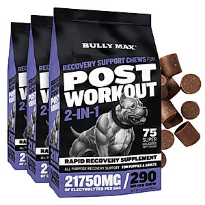 Bully Max 2-in-1 Post-Workout Recovery Support Chews - Dog Vitamins for Small & Large Breeds - Puppy and Adult Dog Hydration & Electrolyte Replenishment - 3 Packs, 75 Chews per Pack