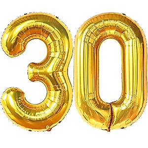 KatchOn, Big Gold 30 Balloon Numbers - 40 Inch, Helium Supported | 30th Birthday Decorations for Him | 30 Birthday Balloons, 30th Birthday Decorations for Women | Dirty 30 Birthday Decorations for Her