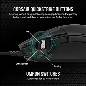 Corsair Sabre PRO Champion Series Gaming Mouse -Ergonomic Shape for Esports and Competitive Play -Ultra-Lightweight 69g -Flexible Paracord Cable -CORSAIR QUICKSTRIKE Buttons with Zero Gap, Black