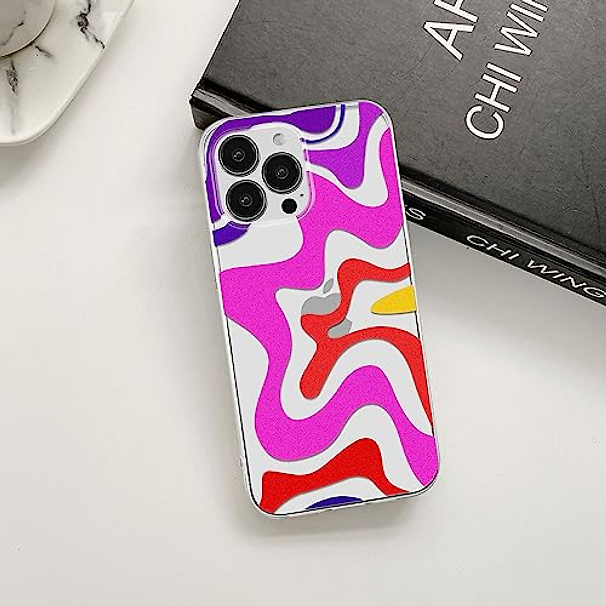 Aitipy Compatible iPhone 14 Pro Max Case, Cute Fashion Painted Curly Water Ripple Pattern, Soft TPU Protective Case, Light and Slim, Easy to Carry with You, Suitable for Women and Girls-Rose Red
