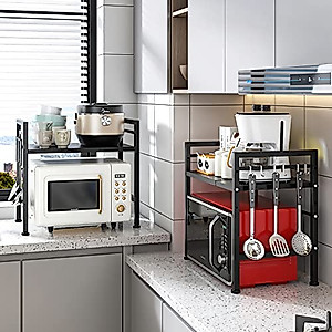 KITCSTI Microwave Oven Rack,Expandable Microwave Shelf for Kitchen Counter,2 Tiers Microwave Stand Countertop Organizer for Kitchen Counter