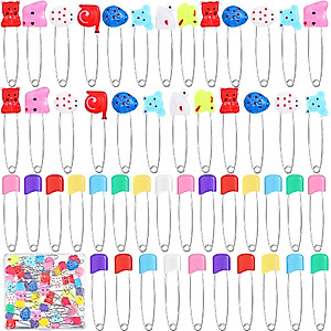 50 Pieces Diaper Pins Baby Diapers Safety Pins with Locking Closure Stainless Steel Baby Pin Plastic Head Safety Pin for Clothes Diaper Laundry Crafts Assorted Color Animal Nappy Pins with Storage Box