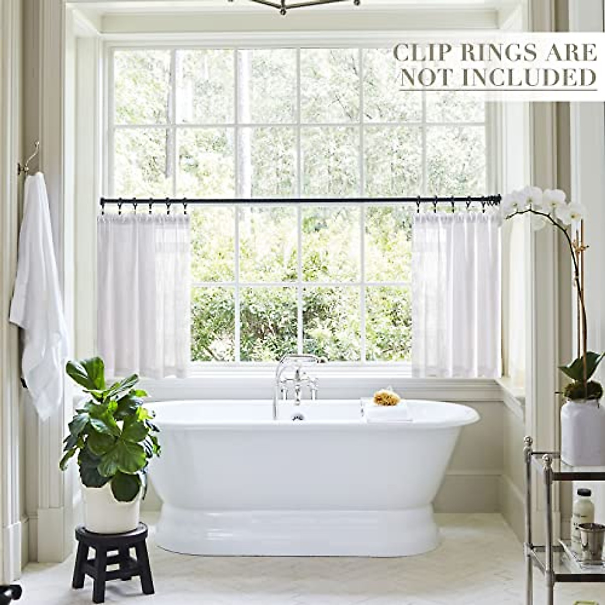 XTMYI White Kitchen Curtains 24 Inch Length Set of 2 Panels Cafe Curtain Tiers Linen Textured Semi Sheer Boho Farmhouse Short Curtains for Small Bathroom Basement Window RV Camper