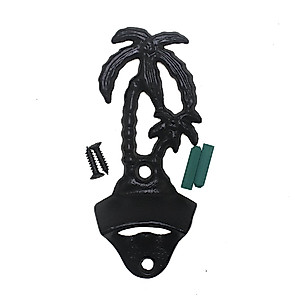 Luwanburg Black Cast Iron Palm Tree Novelty Bottle Opener, Rustic Wall Mount Bottle Opener Beach Coastal