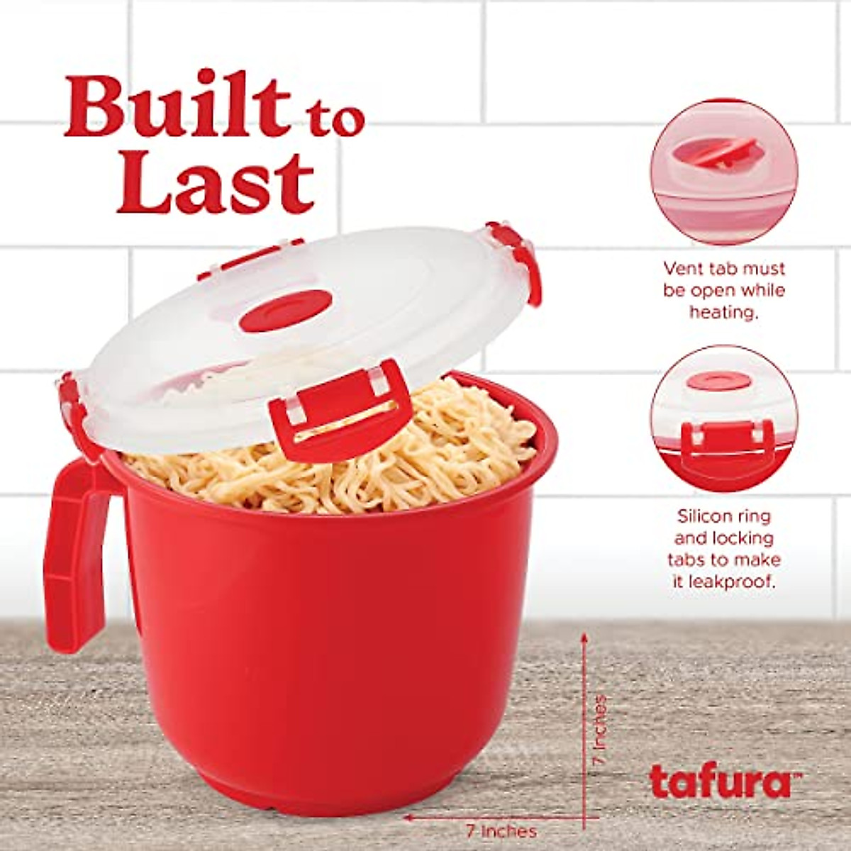 Tafura Microwave Bowl with Lid [Pack of 2] | Microwavable Soup Bowl with Cover | Noodle Bowl | Christmas Soup Cup Microwave-safe | Oatmeal Container To-Go. Leakproof, 34 Oz. BPA Free