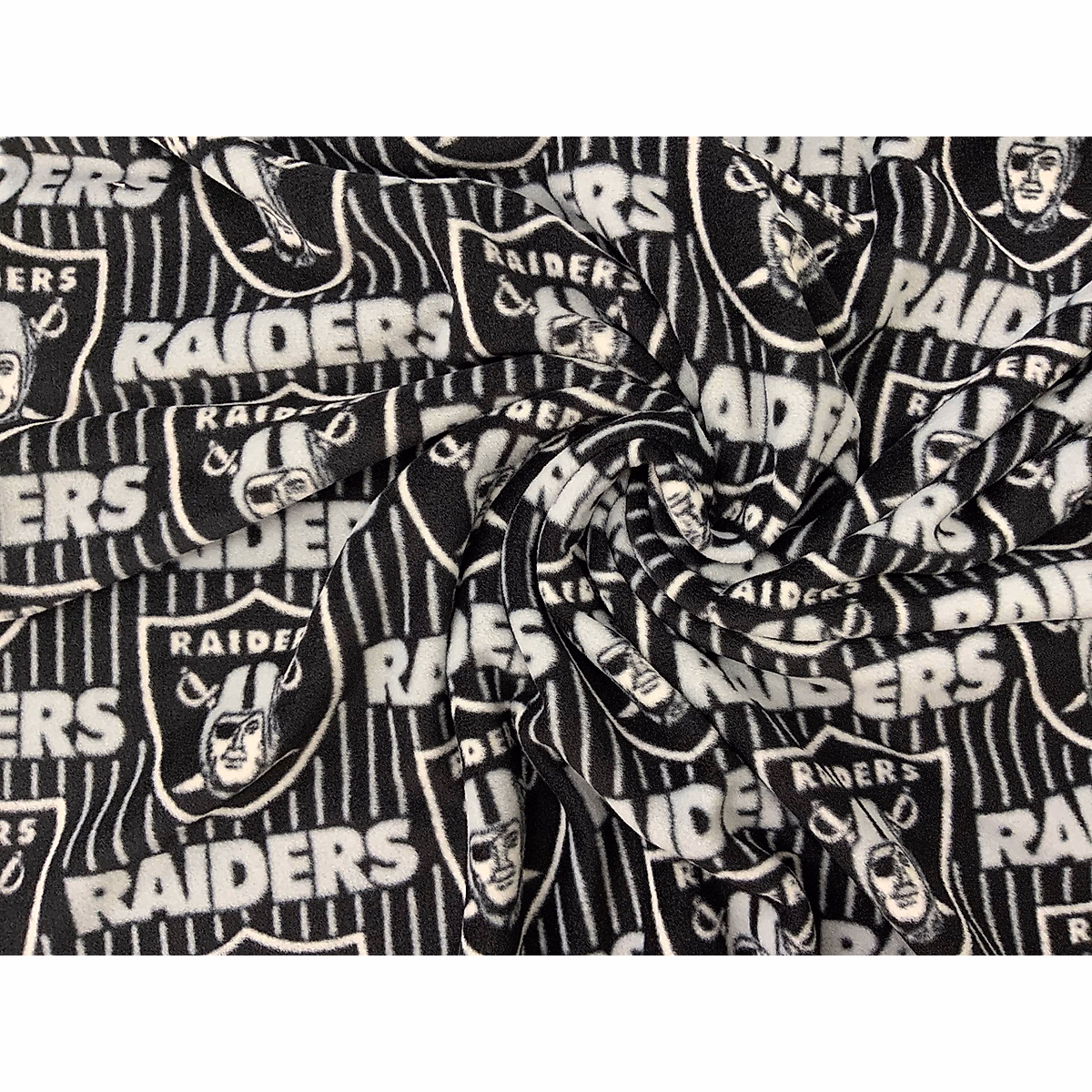 60" Fleece 100% Polyester Raiders Allover Black, Grey, and White