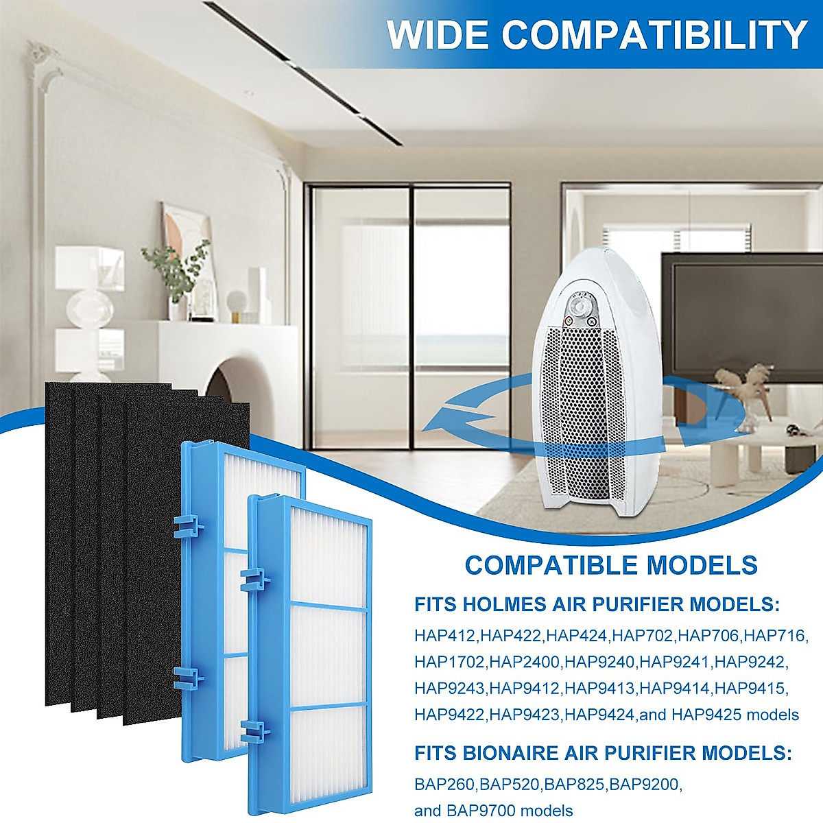 HAPF30AT Filter for Holmes AER1 HEPA Type Total Air Puri-fi-er, Compatible with Holmes HAPF30AT and HAP242-NUC, 4 HEPA + 10 Carbon Booster Filters