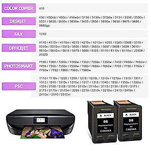 ColoWorld Remanufactured 56 Ink Cartridges Replacement for HP 56 XL 56XL Black Fit for HP OfficeJet 5610 6110 5510 4215 PhotoSmart 7660 7760 7960 DeskJet 5550 5650 450 PSC 1315 2210 Printer (2 Pack)