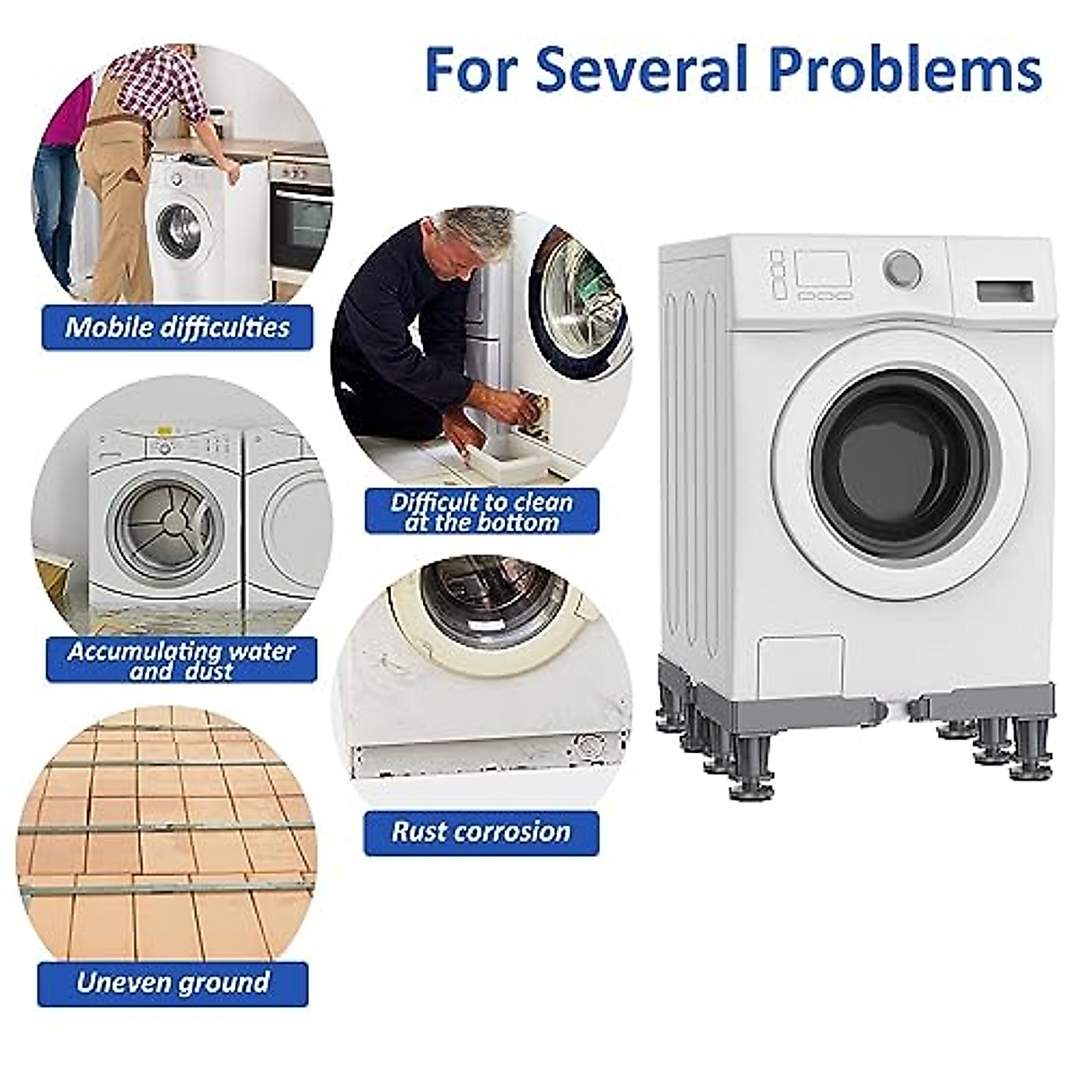 OREKO Mini Fridge Mobile Base Stand Adjustable Washer Dryer Refrigerator Stand With 8 Lifting Feet (Double-tube)