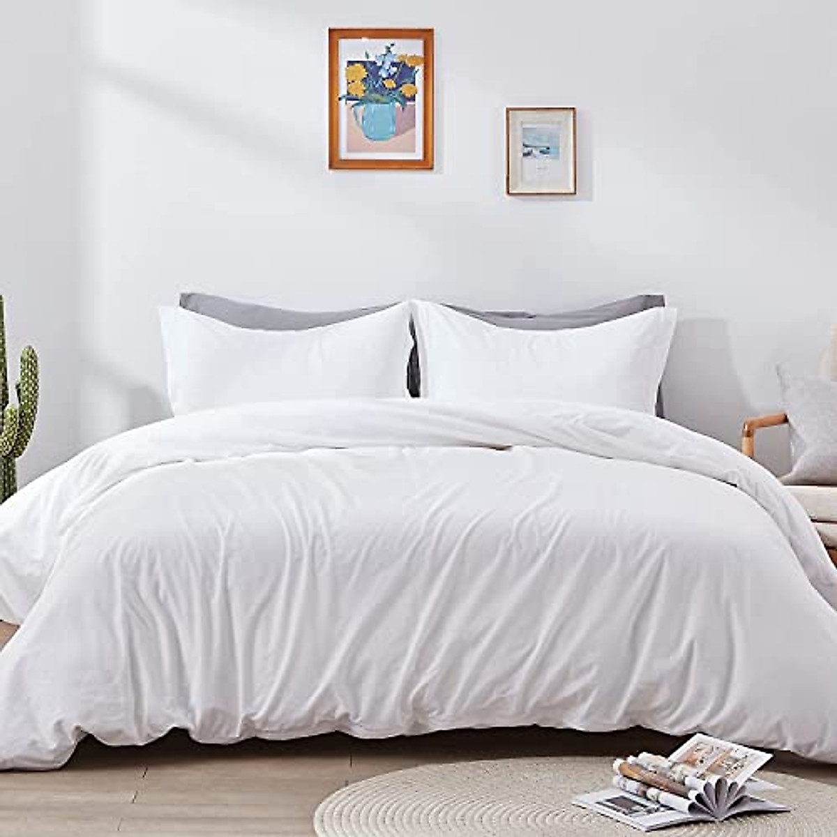 CALIFORNIA BEDDING Hotel Luxury 800 Thread Count Long Staple Egyptian Cotton King -XL 116x98 Size 3-Pieces Duvet Cover Set Hidden Zipper Closer & Corner Ties Breathable and Fade Resistant White Solid
